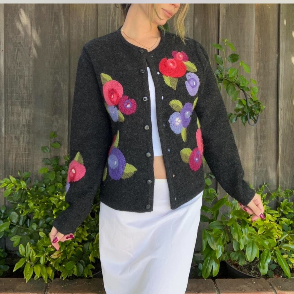 Vintage Y2K Susan Bristol 100% Wool Hand Embroidered … - Gem